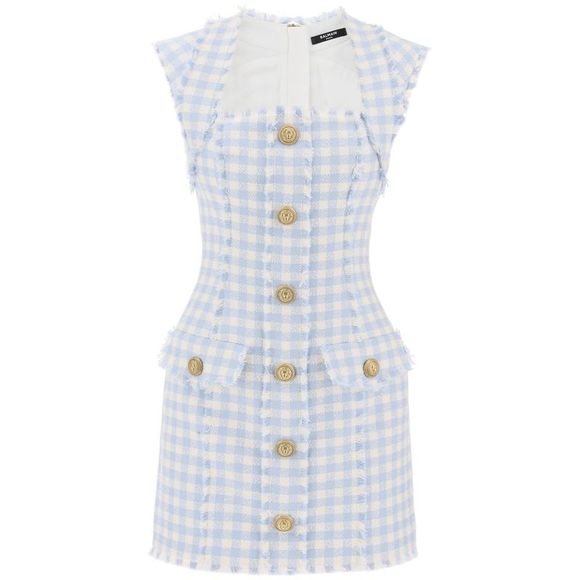 Balmain | Dresses | Balmain Mini Dress In Tweed With Gingham Pattern ...